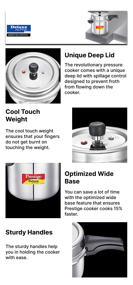 Prestige 10 Liter Deluxe Stainless Steel Pressure Cooker