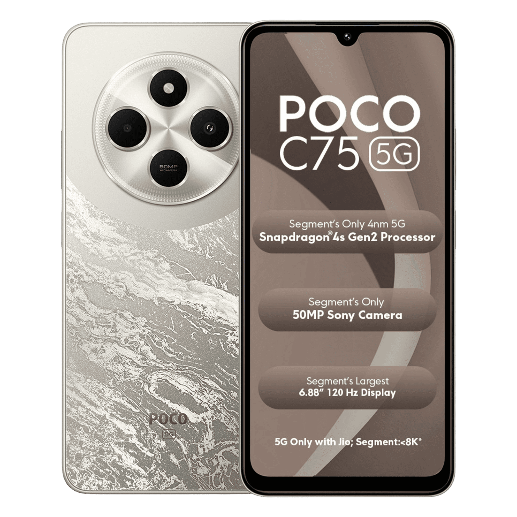 Shop the Poco C75 5G Silver Stardust, 4GB-128GB on Easy EMI!
