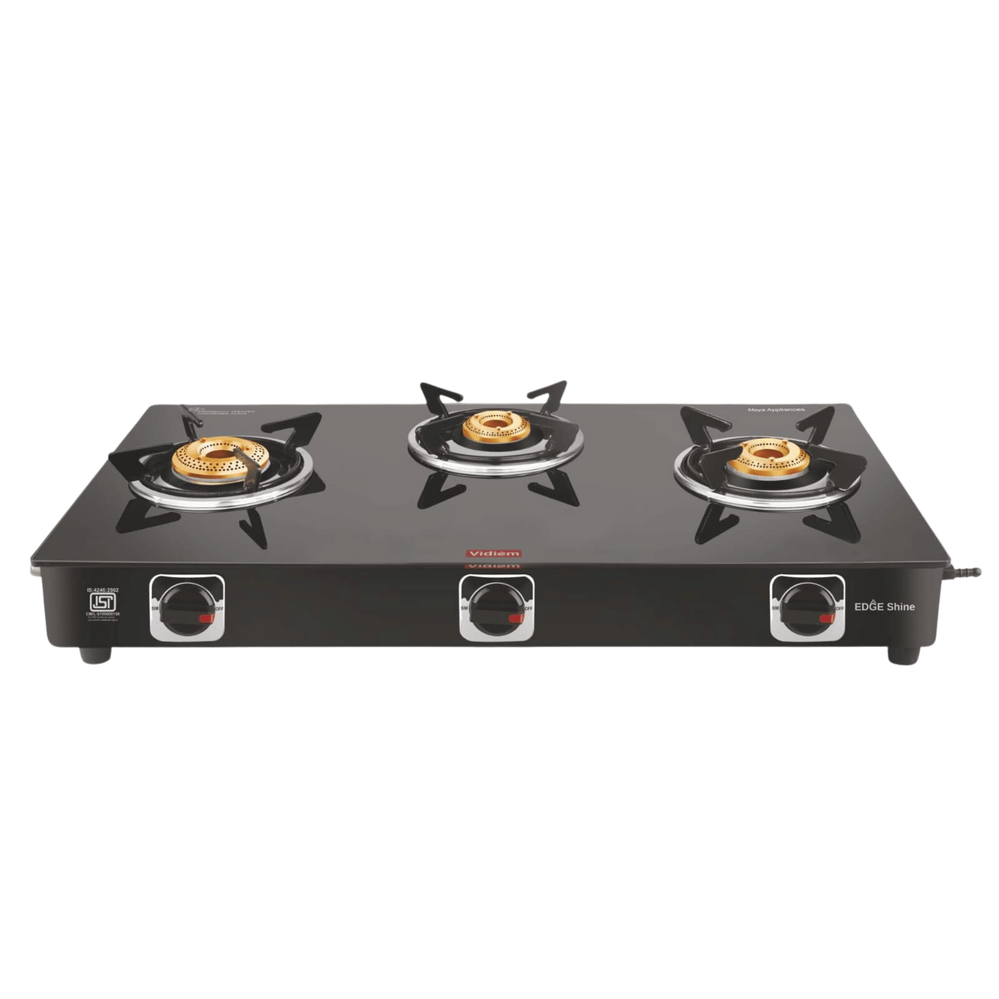 Buy Vidiem Edge Shine 3 Burner Gas Stove Black at Poorvika