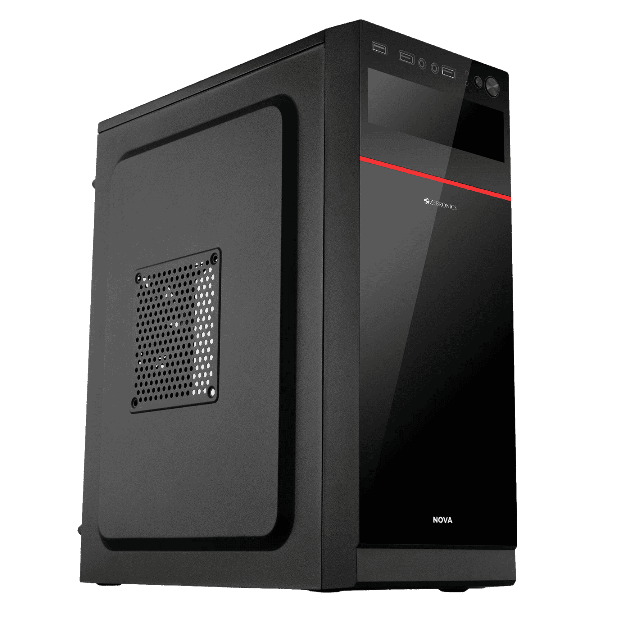 Shop Zebronics Nova Mid Tower Case 3 120mm RGB Fan ( Black )