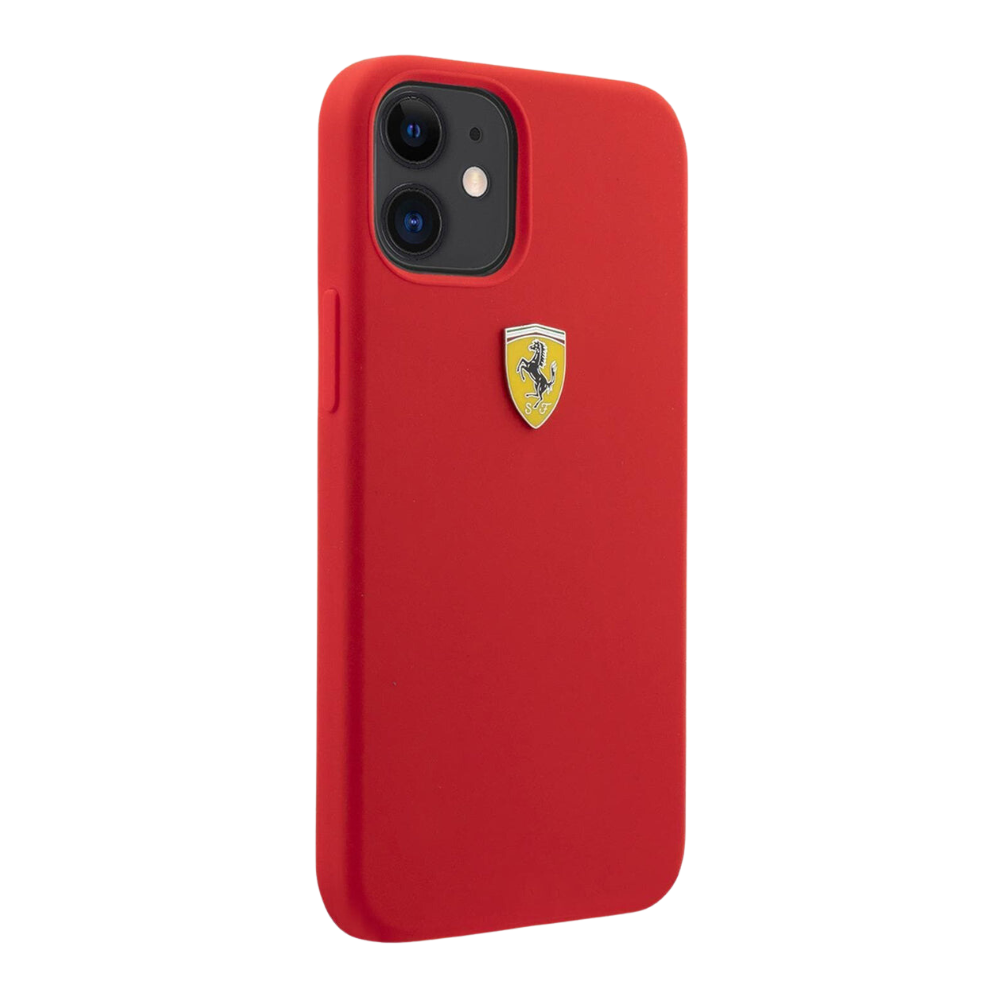 Ferrari Silicone Case with Metal Logo For Apple iPhone 12 Mini(Red)